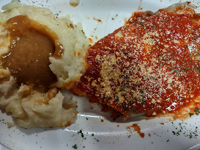 Comfort food doesn't get more comforting than this chicken parmesan with mashed potatoes &ndash; the culinary equivalent of a warm hug.