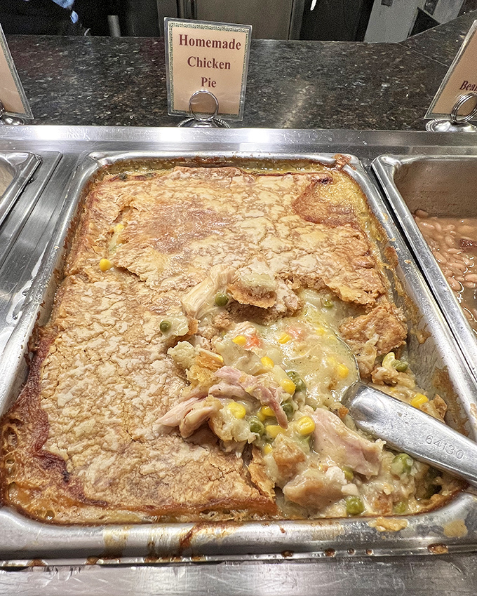 The chicken pot pie isn't just comfort food&mdash;it's a golden-crusted time machine to your grandmother's kitchen, complete with visible chunks of chicken and vegetables.