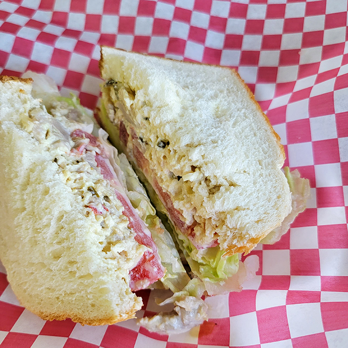 The chicken salad sandwich arrives on classic white bread&mdash;proof that sometimes the most satisfying foods are the ones that don't try too hard.