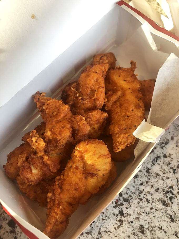 Chicken tenders that actually deserve the name &ndash; crispy, substantial, and nothing like their sad fast-food cousins. Dipping sauce optional but recommended.