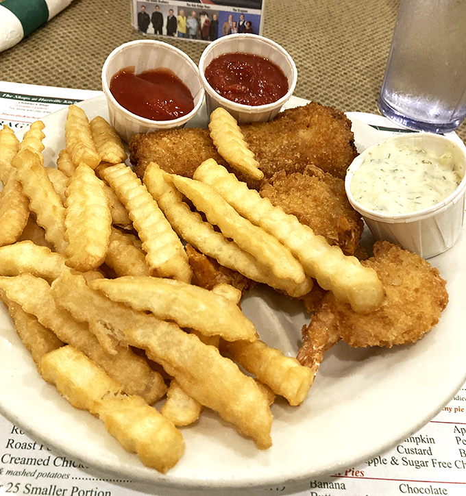 Golden-brown chicken tenders and crinkle-cut fries&mdash;proof that sometimes the simplest pleasures are worth crossing state lines for.