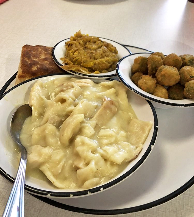 Chicken and dumplings so comforting they could end family feuds&mdash;pillowy dough islands floating in a sea of savory goodness that grandma would approve of. 