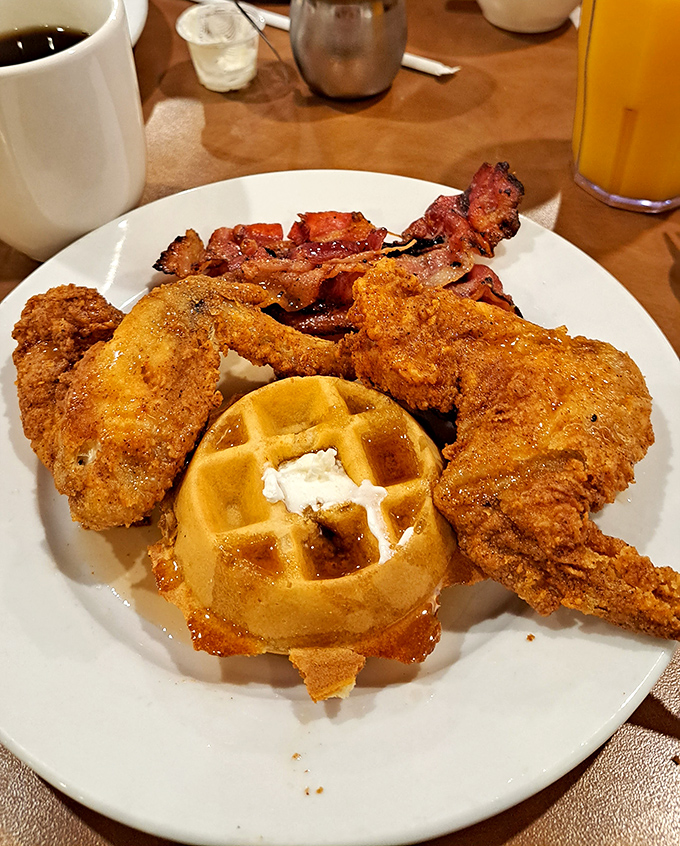 Chicken and waffles: the culinary equivalent of wearing pajamas to a black-tie event&mdash;unexpectedly perfect and absolutely delicious.