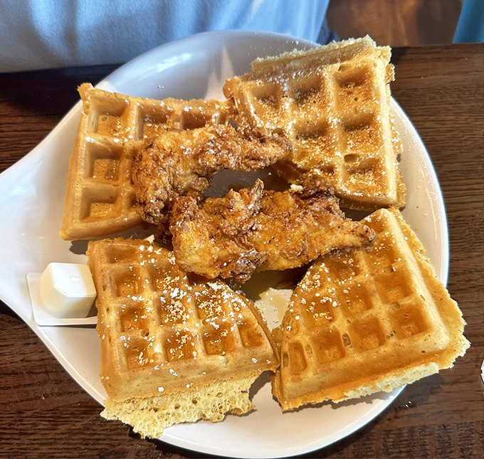 Chicken and waffles: the breakfast equivalent of finding out your favorite band is playing in your backyard. Sweet, savory, and utterly harmonious.