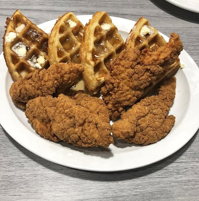 Chicken and waffles: the food equivalent of a perfect marriage. Crispy, golden-brown partners that were clearly made for each other.