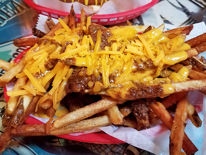 The legendary chili cheese fries&mdash;crispy, hand-cut potatoes smothered in homemade chili and melted cheddar. Diet plans come here to die happy deaths.