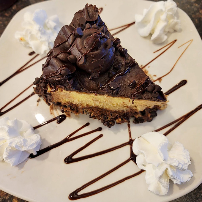 Chocolate cheesecake so decadent it should come with its own warning label and possibly a liability waiver.