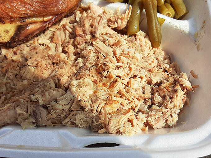 Chopped pork at B's reveals the truth: barbecue this good doesn't need fancy presentation. Each tender morsel tells a story of patience and wood smoke.