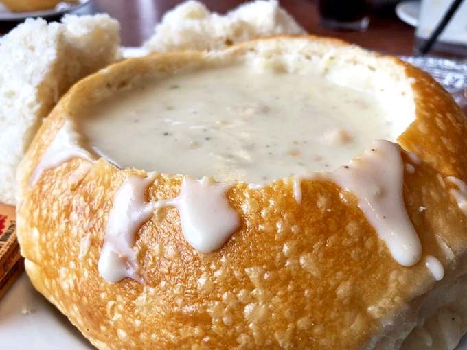 That bread bowl of clam chowder could double as a life preserver, it's so thick and satisfying.
