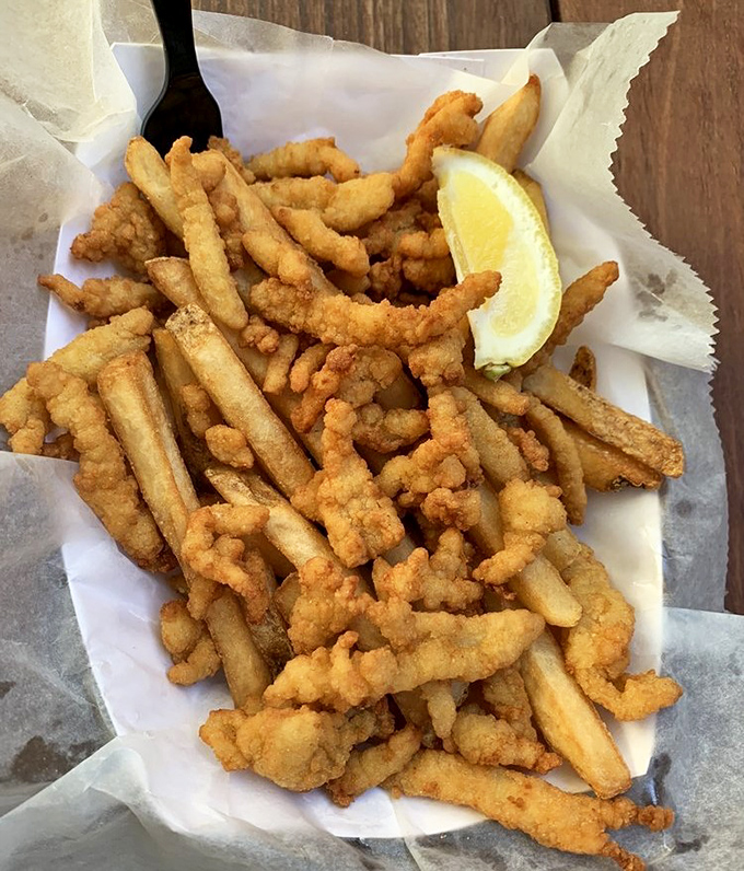 Crispy clam strips that shatter between your teeth with that perfect seafood sweetness. The kind of dish that makes you wonder why you'd eat anything else.