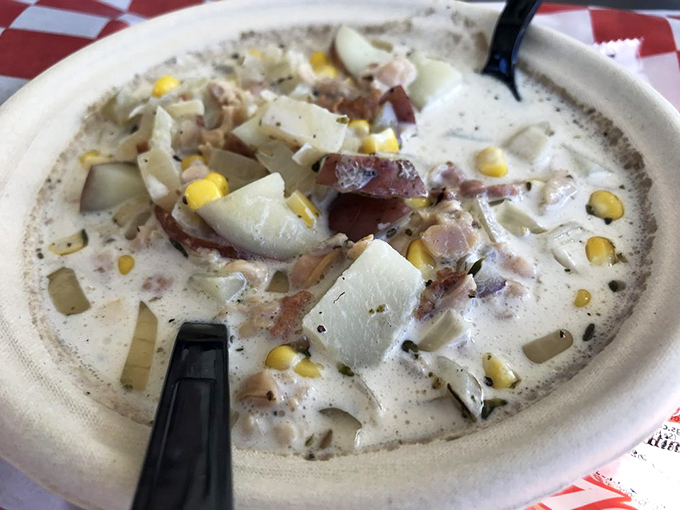 A creamy bowl of seafood chowder packed with potatoes, corn and treasures from the sea&mdash;comfort food with a coastal accent.