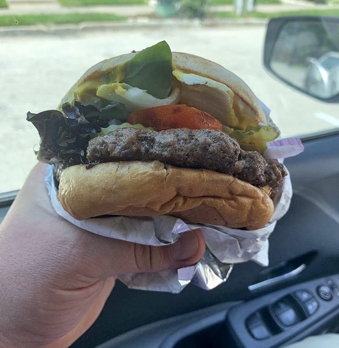 The classic burger in its natural habitat&mdash;wrapped in paper, enjoyed in a car. Some of life's greatest pleasures require no fancy setting.