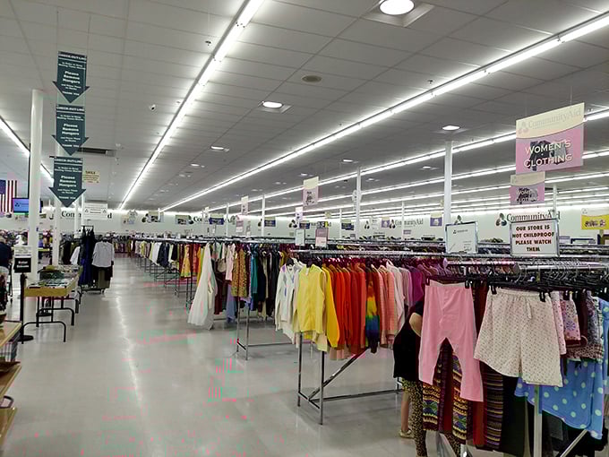 The clothing racks at CommunityAid stretch toward retail infinity, a kaleidoscope of colors and textures that would make any fashionista's heart race.