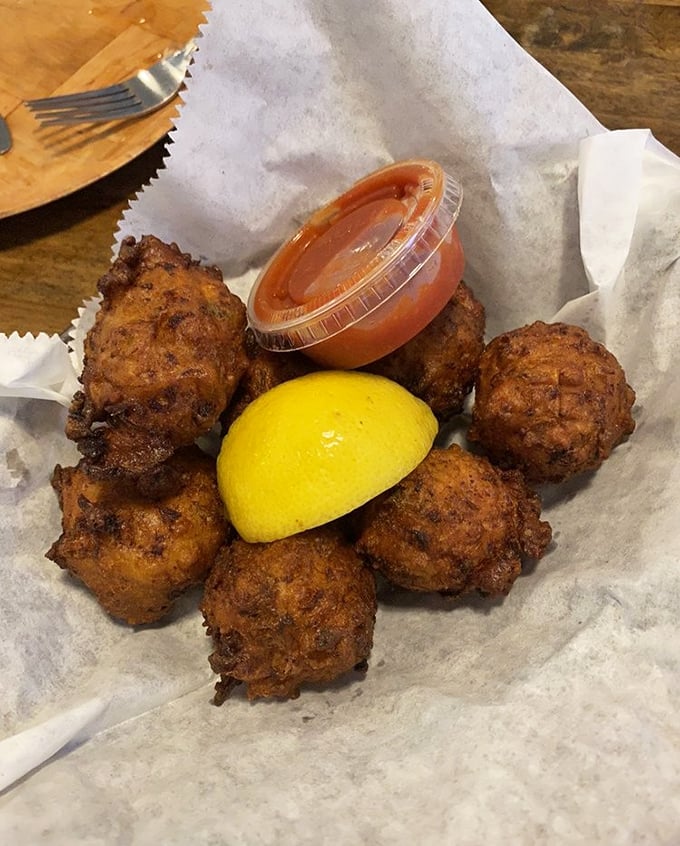 Golden conch fritters that crunch like autumn leaves but taste like a Caribbean vacation in your mouth.