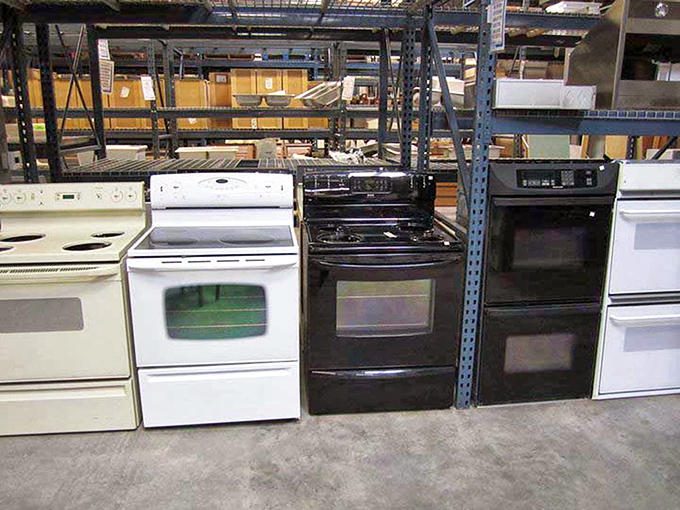The appliance section: where perfectly good stoves stand at attention, ready for their second act in your kitchen renovation story.