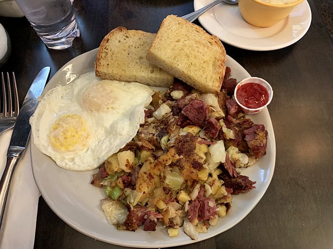 Corned beef hash that would make your Irish grandmother weep with joy. Crispy edges, tender meat, and that perfectly runny egg&mdash;breakfast doesn't get more perfect.