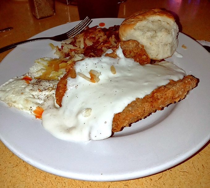 Country fried steak swimming in creamy gravy&mdash;comfort food so satisfying it could end family feuds and broker world peace.