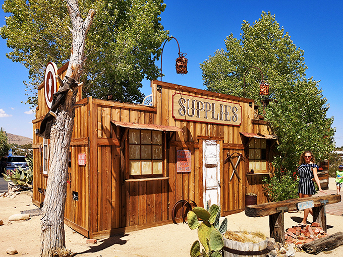 Step back in time at the rustic "Supplies" shop, where Western charm meets desert practicality in a building that looks straight out of a movie set.