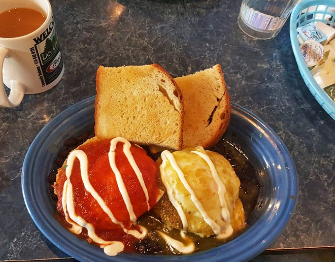 These eggs, draped in a vibrant sauce and paired with crispy potatoes, make a compelling case for breakfast at any hour.