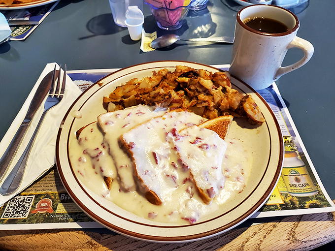 Creamed chipped beef on toast—what military veterans called SOS with affection. Here, it's elevated to an art form worth saluting.
