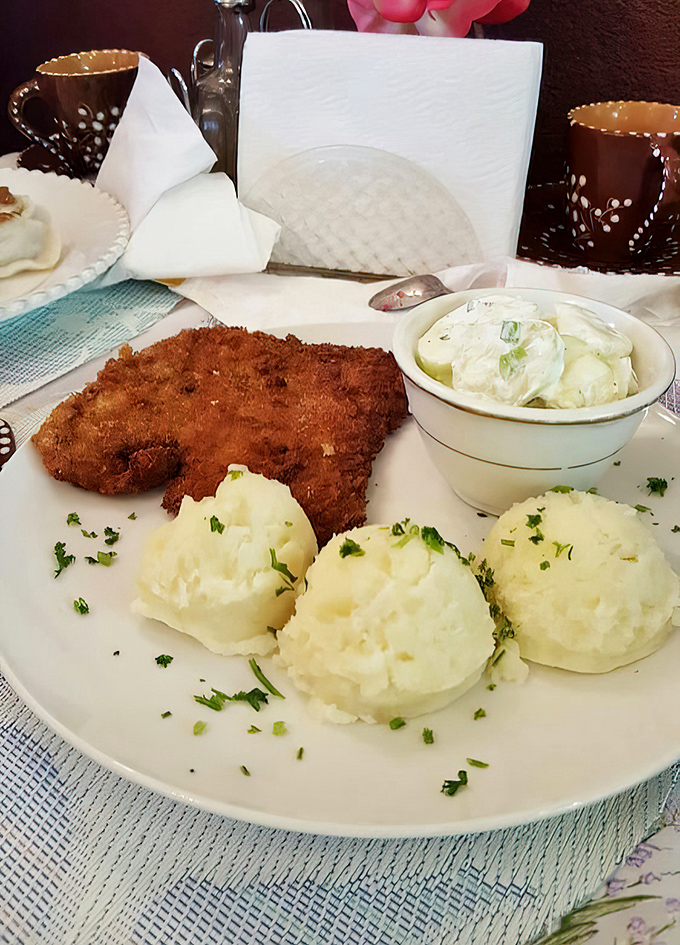The pork schnitzel arrives with the kind of golden crust that makes a satisfying "crack" when your fork breaks through &ndash; food ASMR at its finest. 