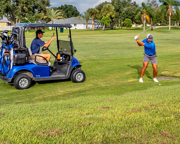 Nice swing! Golf in Port Charlotte: where water hazards are plentiful, green fees aren't outrageous, and nobody judges your lucky golf shorts.