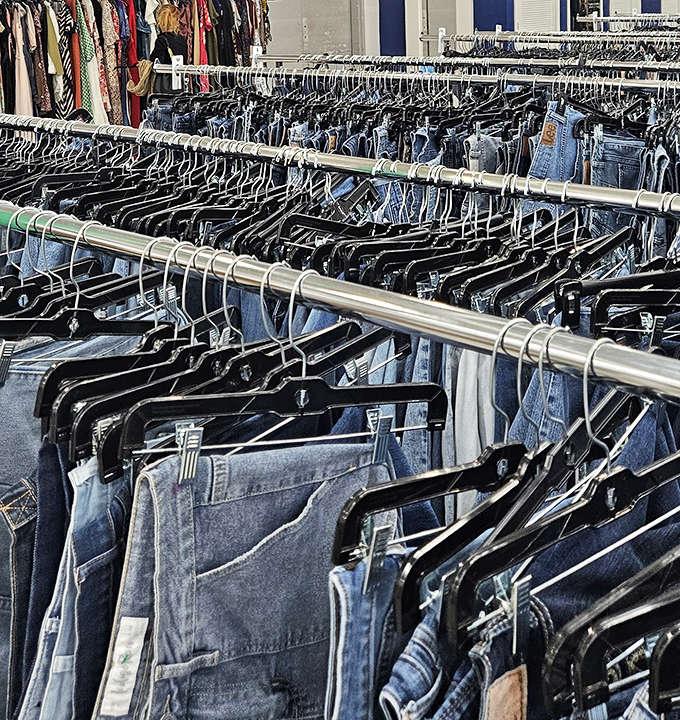 Denim for days! Like a blue jean forest where every pair promises adventure and the possibility of finding that perfect fit.