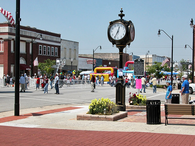The town clock stands sentinel over a community festival. In Dillon, time moves at its own pace&mdash;usually slow enough to savor.