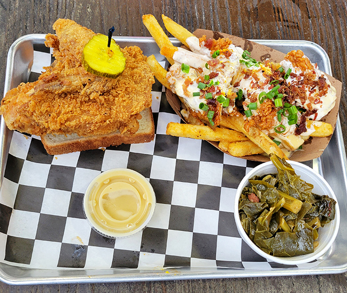 Loaded fries that make French cuisine jealous. The chicken, bacon, and sauce trio performs better than most rock bands.
