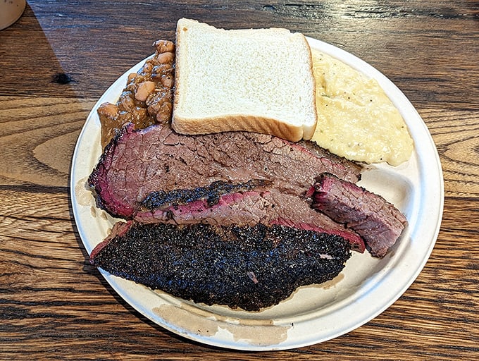 A barbecue plate that belongs in the Louvre. The pink smoke ring on that brisket is the equivalent of Michelangelo's signature.