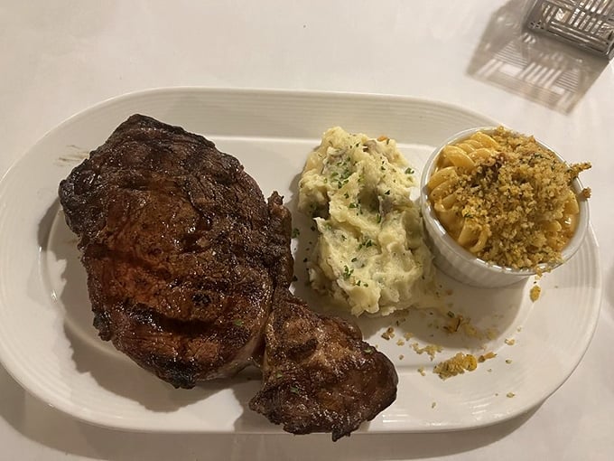 A steak cooked with such respect it deserves its own thank-you note. Those garlic mashers and mac & cheese aren't sidekicks&mdash;they're co-stars in this delicious production.