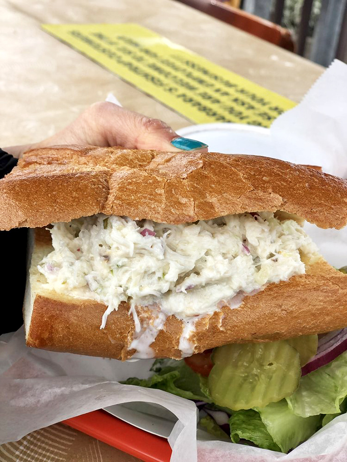 The Dungeness crab sandwich: where sweet, delicate meat meets crusty bread in a match made in seafood heaven.