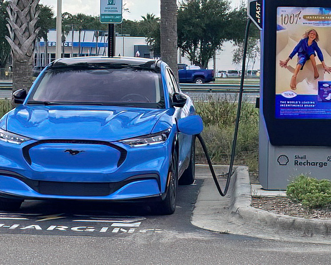 Electric vehicle charging stations mean you can juice up while hunting down those sweet, sweet deals.