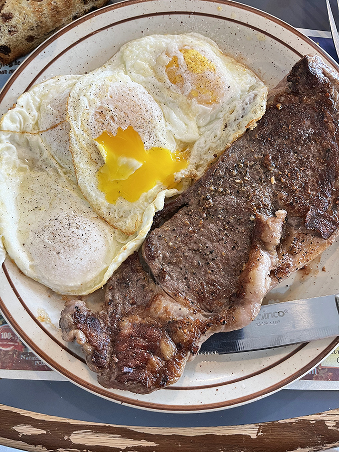 The classic steak and eggs&mdash;where a perfectly runny yolk creates nature's most perfect sauce for that seasoned ribeye.