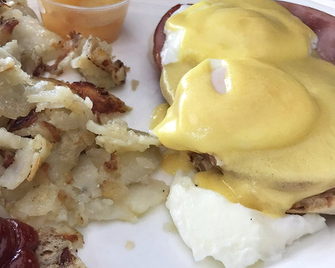 Eggs Benedict that puts the "mmm" in morning&mdash;hollandaise sauce cascading like a yellow waterfall of buttery goodness.
