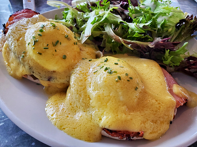 Eggs Benedict done right&mdash;poached to perfection and draped in hollandaise that would make a French chef weep.