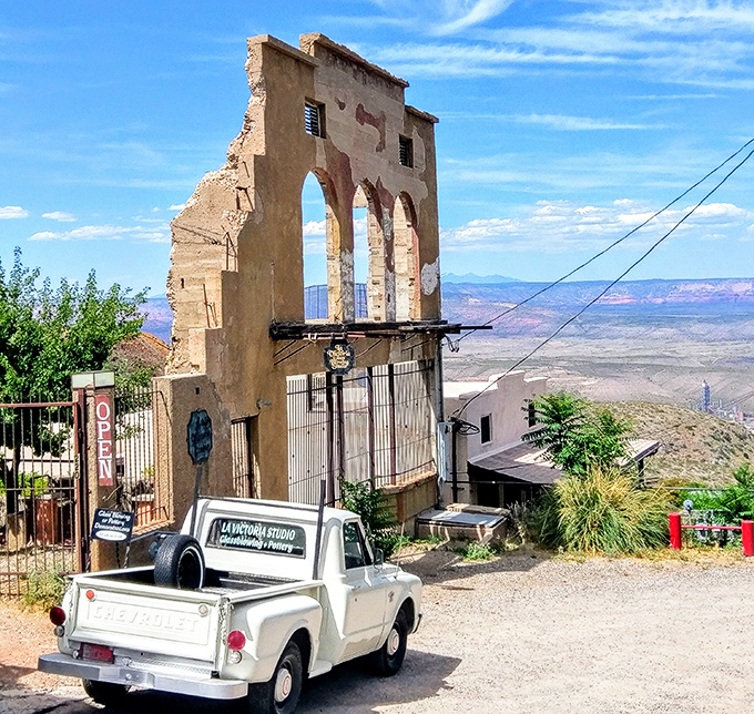 What remains of El Mercado frames the valley view like nature's own IMAX screen &ndash; proof that sometimes the best architecture is unfinished.