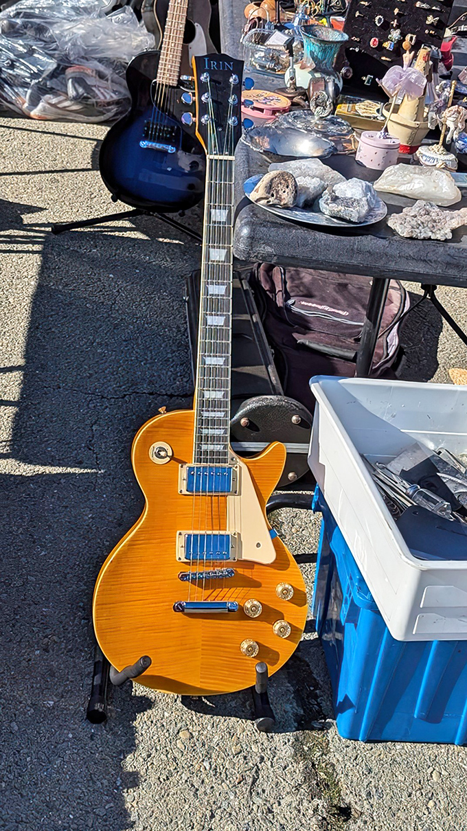 A honey-toned Les Paul waits for its next musical chapter. Some lucky buyer will take home decades of potential guitar solos.
