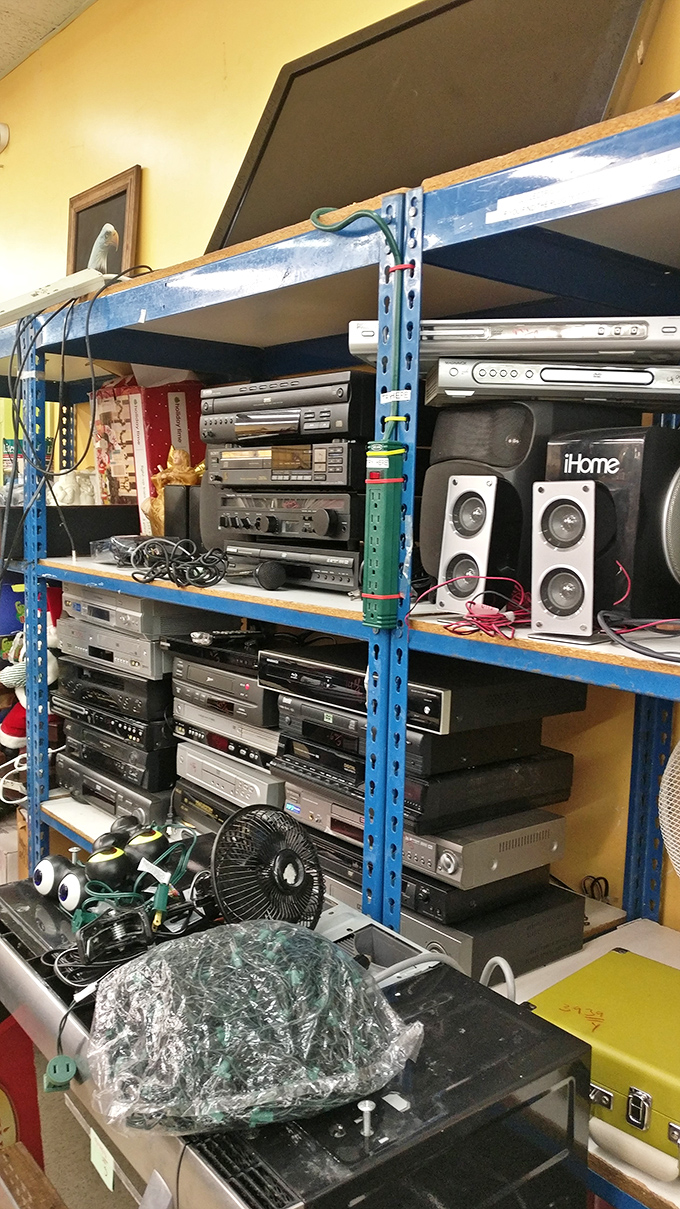 The electronics graveyard where yesterday's cutting-edge technology finds new purpose. Someone's abandoned stereo system is about to become your vintage audio score.