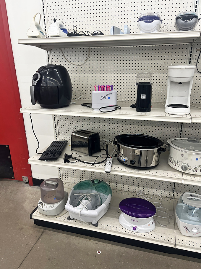 Small appliance heaven! Air fryers, coffee makers, and slow cookers stand at attention, ready for adoption at a fraction of their retail price.