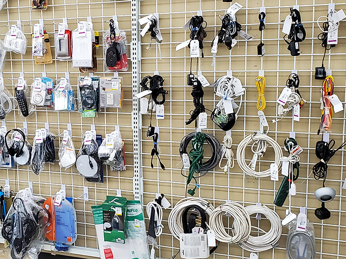 A wall of technological possibility&mdash;chargers, cables, and adapters that somehow multiply in everyone's junk drawer find new purpose here.