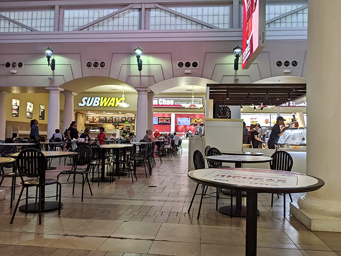 The food court offers a welcome respite for weary shoppers &ndash; because hunting for 70% off designer labels requires proper sustenance.