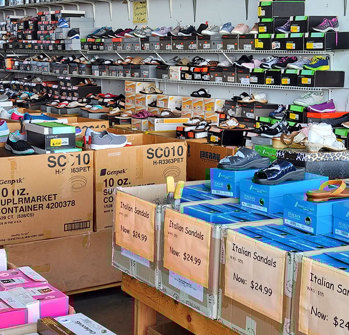 Shoe paradise or footwear fever dream? Either way, this vendor's impressive collection would make Imelda Marcos feel like an amateur collector.