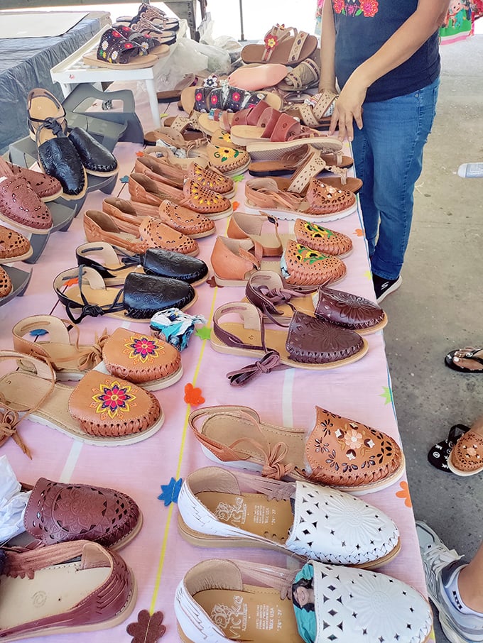 Leather footwear fiesta! These handcrafted shoes with their colorful embroidery tell stories of craftsmanship that your mass-produced sneakers could only dream about.