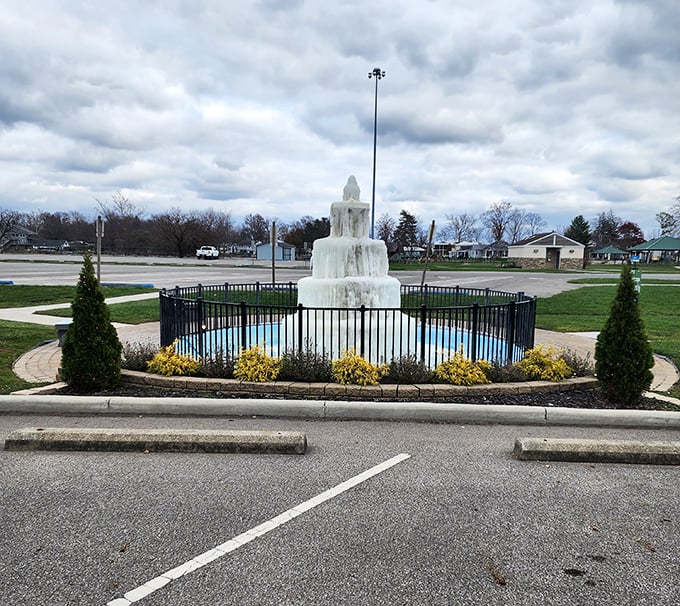 Winter transforms this fountain into nature's ice sculpture&mdash;a frozen moment of beauty that makes even the coldest Ohio day magical.