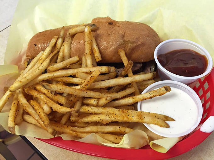 Fries that refuse to be mere sidekicks. Seasoned with what appears to be pixie dust and served with dipping sauces that deserve their own fan clubs.