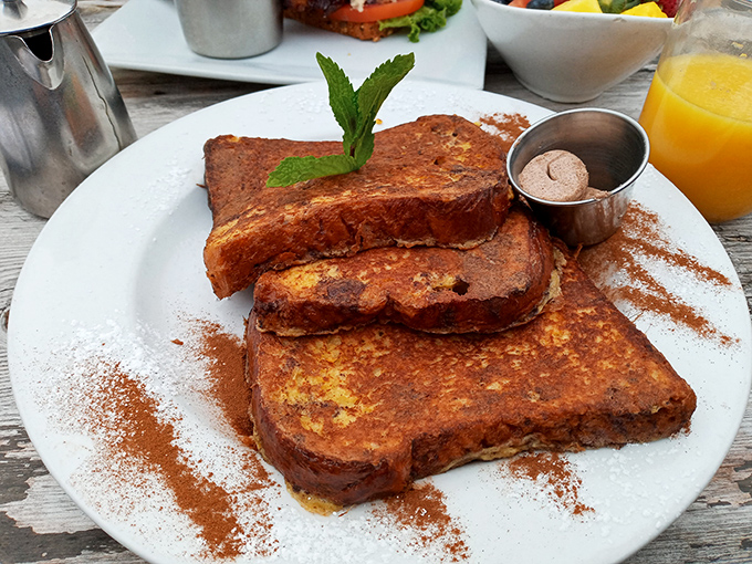 French toast thick enough to require a building permit, sweet enough to justify the drive.