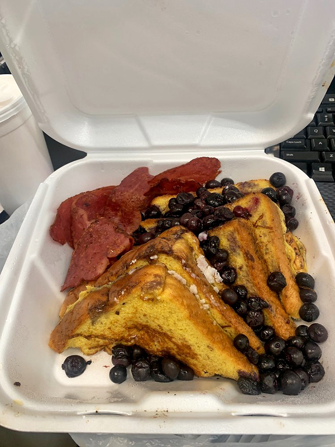 French toast and blueberries&mdash;proof that bread can have a glorious second act when bathed in egg and kissed by heat.