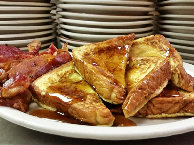 French toast that's achieved that magical golden-brown perfection. Add maple syrup and suddenly Monday morning feels like Saturday.