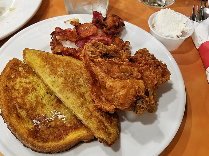 Breakfast becomes an event when crispy bacon, sunny-side-up eggs, and creamed chipped beef join forces on one magnificent plate.